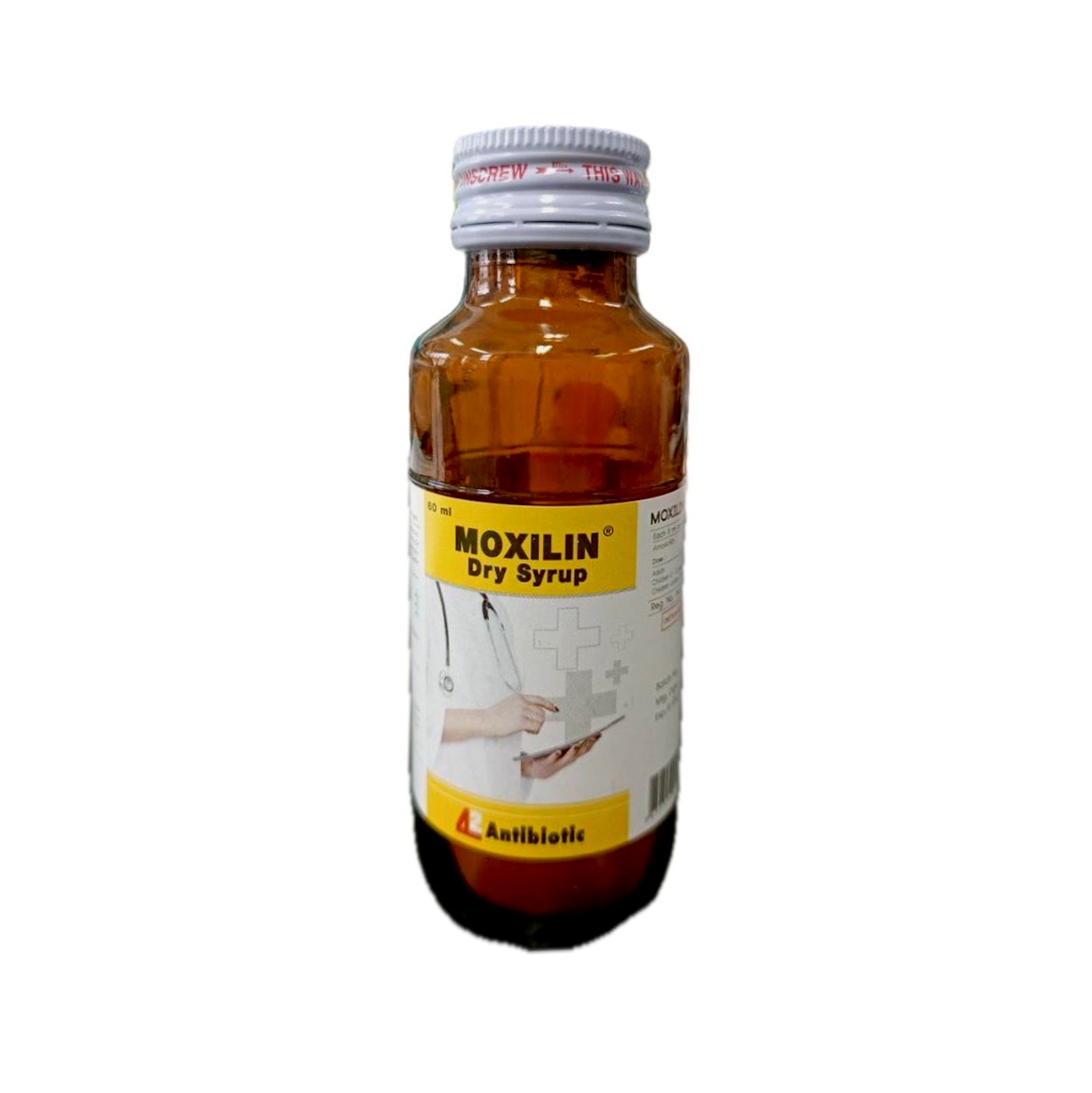 Moxilin dry syrup vanilla (ขวดเปลือย) 125mg/5ml 42 SMC (Bottle/60ml ...