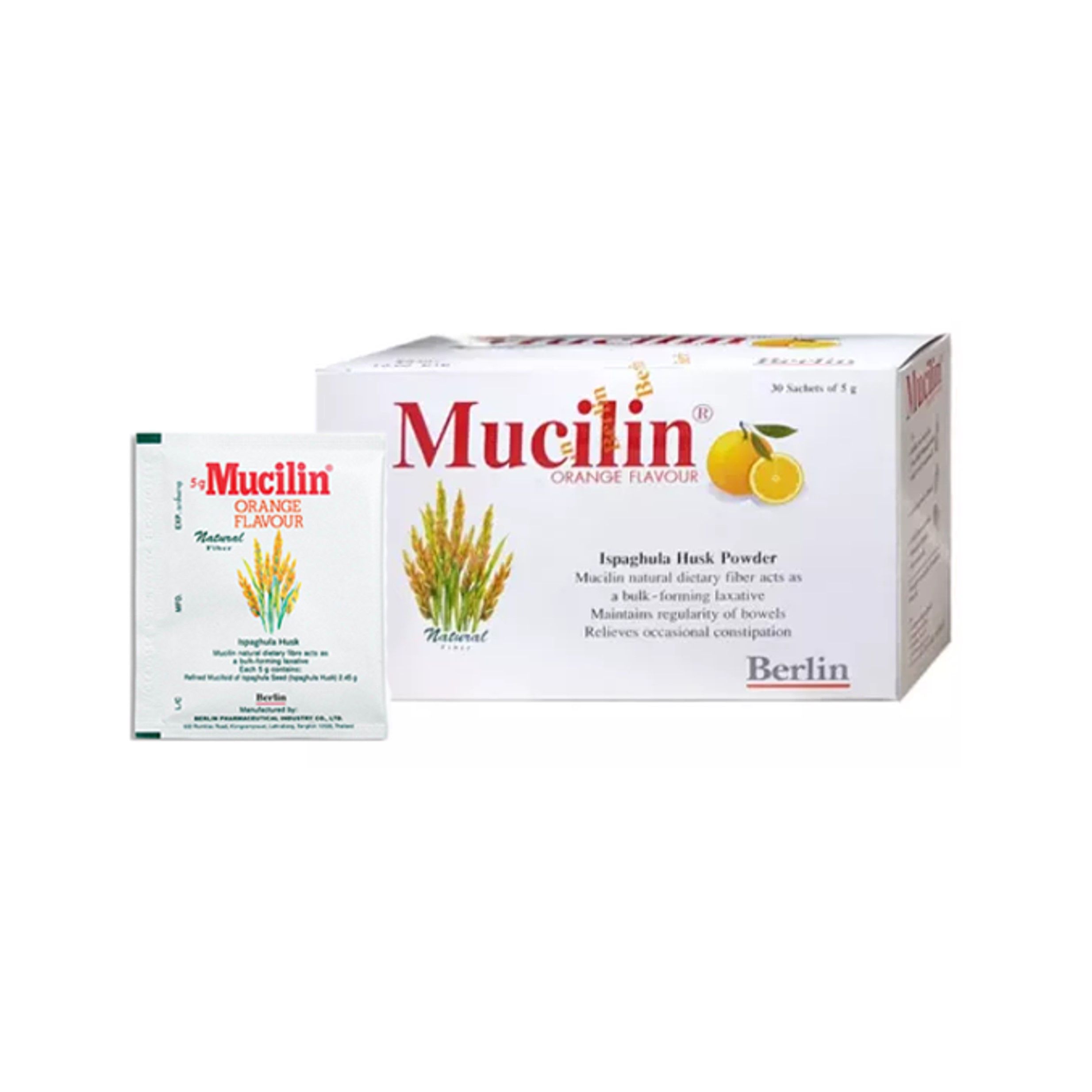 Mucilin orange flavour 2.45g/5g BERLIN (Box/30s/5g) - Buymed Thailand ...